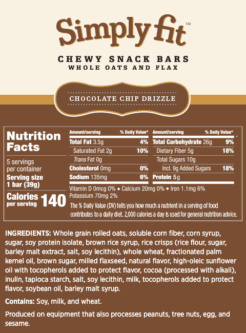 Simply Fit™ Chewy Snack Bars: Chocolate Chip Drizzle