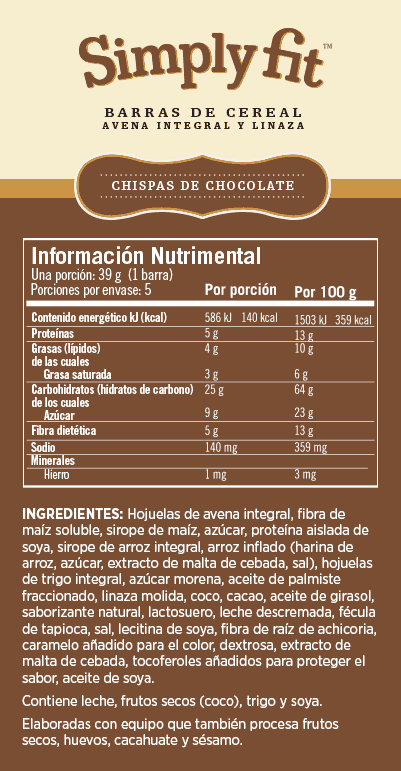 Dos cajas de barras Simply Fit: Chispas de chocolate