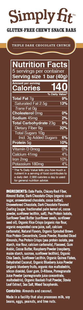 Simply Fit Gluten-Free Chewy Snack Bars: Triple Dark Chocolate Crunch