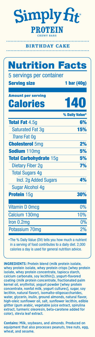 Simply Fit™ Protein Chewy Bars: Birthday Cake